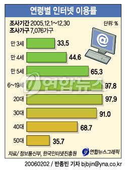 CaN (Computer & Network) Tips :: [도표] 연령별 인터넷 이용률(2005)