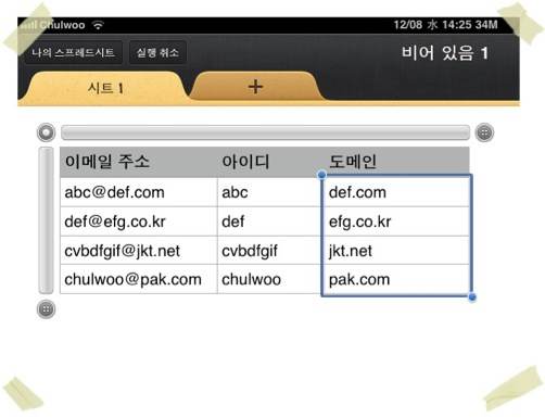 CaN (Computer & Network) Tips :: [아이패드 Numbers] 이메일 주소를 골뱅이(@) 앞뒤로 분리하기