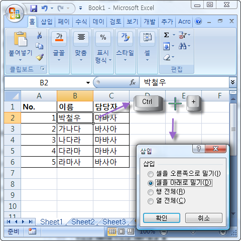 CaN (Computer & Network) Tips :: [Excel] 행과 열의 선택, 삽입, 숨기기 등과 관련된 단축키 사용하기