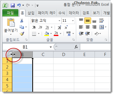 CaN (Computer & Network) Tips :: [MS Excel] 숨겨진 A열 다시 보이게 하기