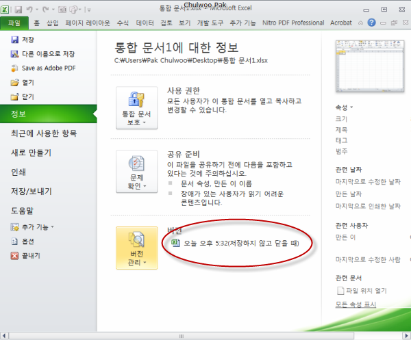CaN (Computer & Network) Tips :: [Excel 2010] 저장 않고 닫은 파일 살려내기
